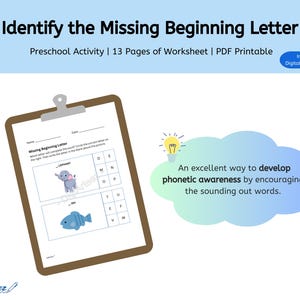 Missing Beginning Letter Worksheets Word Recognition Phonics Preschool ...