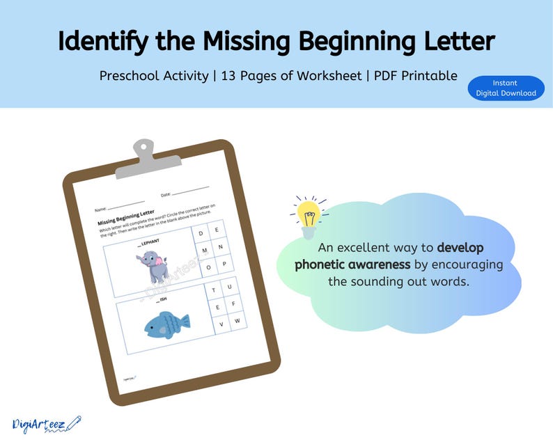 Missing Beginning Letter Worksheets Word Recognition Phonics Preschool ...