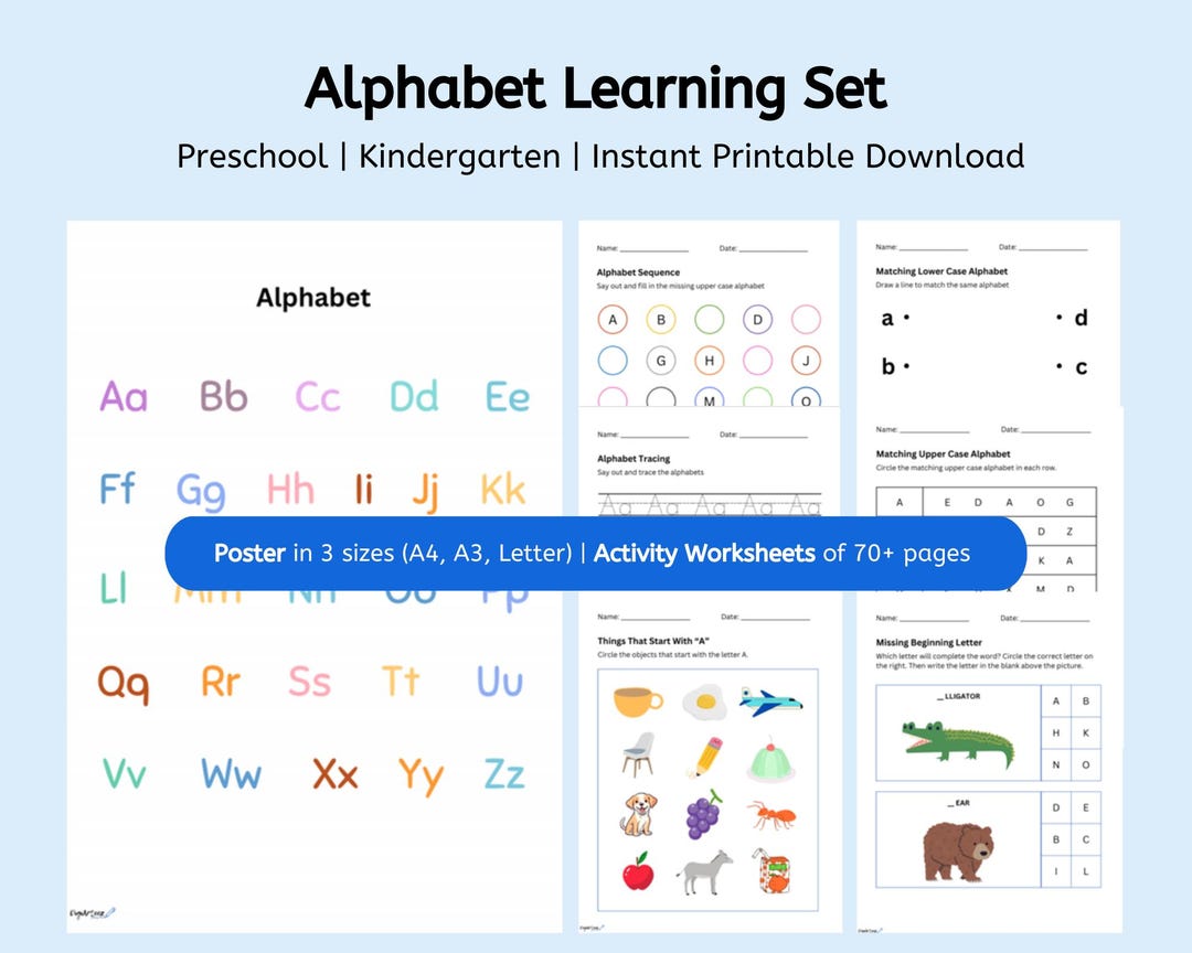 Alphabet Activity Worksheets and Poster Set - Preschool, Kindergarten ...