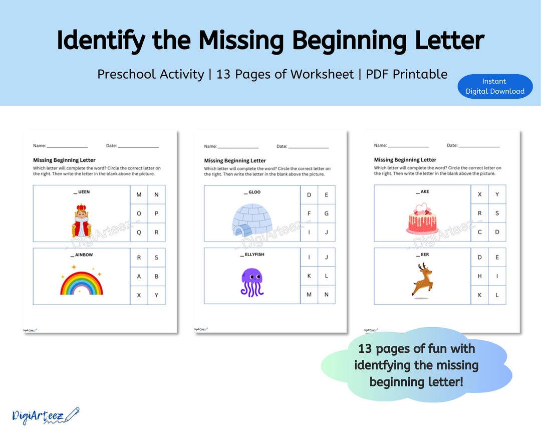 Missing Beginning Letter Worksheets Word Recognition Phonics Preschool ...