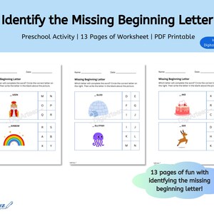 Missing Beginning Letter Worksheets Word Recognition Phonics Preschool ...