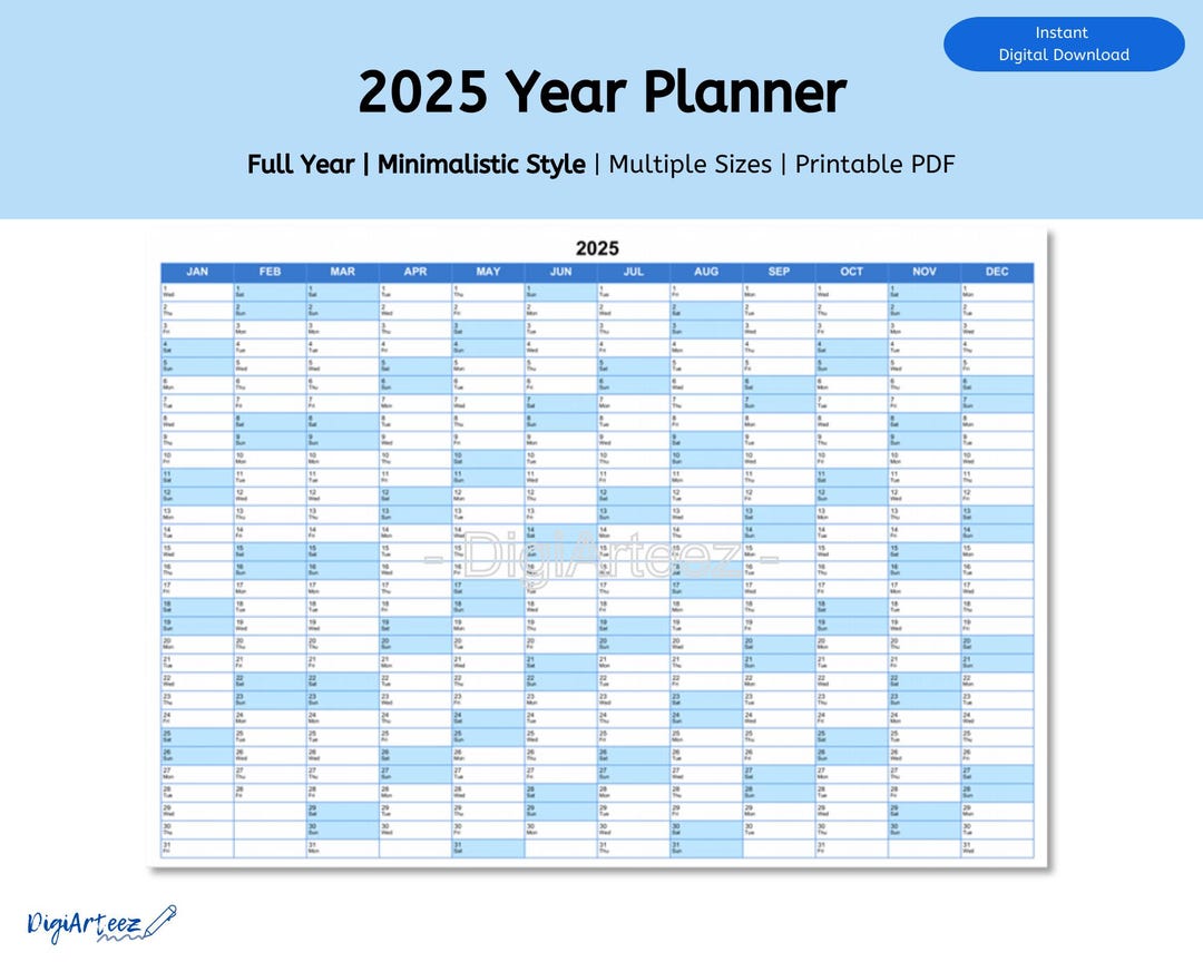 2025 Minimalist Planner, 12 Months Single Page, Landscape, A3 A4 Letter ...