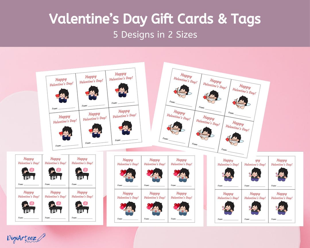 Printable Valentines Day Card Tags Instant Download 5 Cute Designs 2 ...