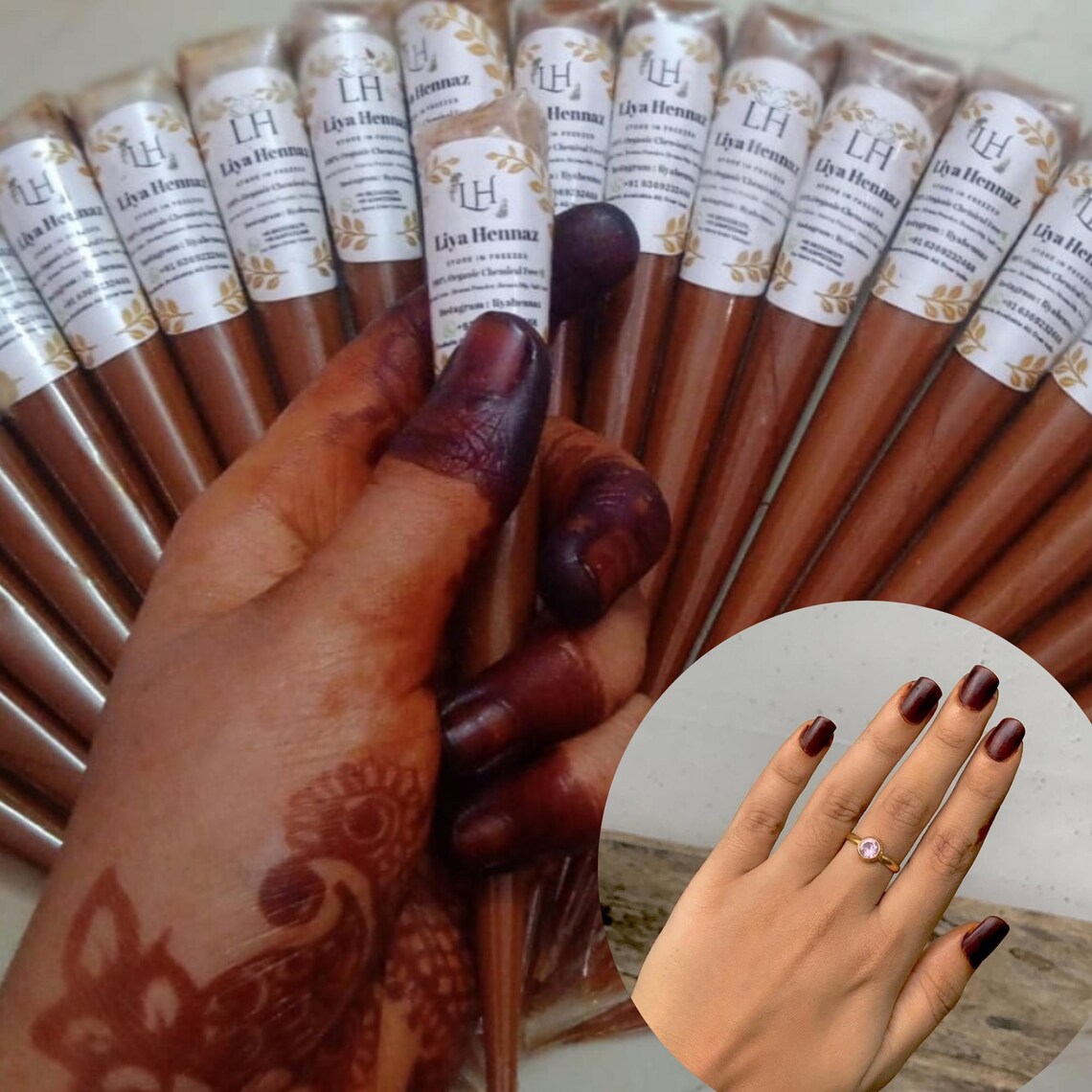 Dark Maroon Nail Henna Cones - (15g- 18g) Halal Breathable Organic Nail ...