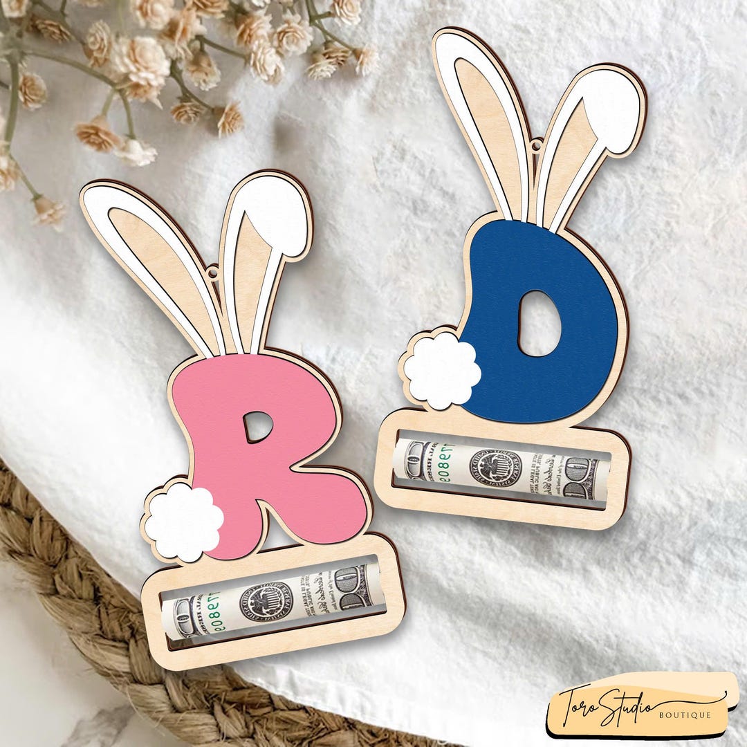 Personalized Easter Bunny Money Holder| Custom Name Initial Gift ...