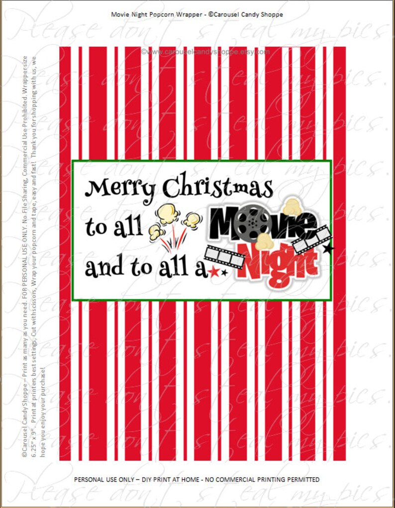 Christmas Movie Night Microwave Popcorn Wrappers Christmas - Etsy