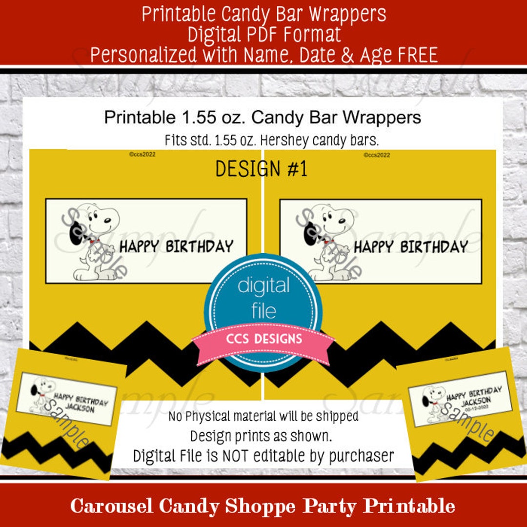 Personalized Charlie Brown Inspired Birthday Party Printable Candy Bar ...