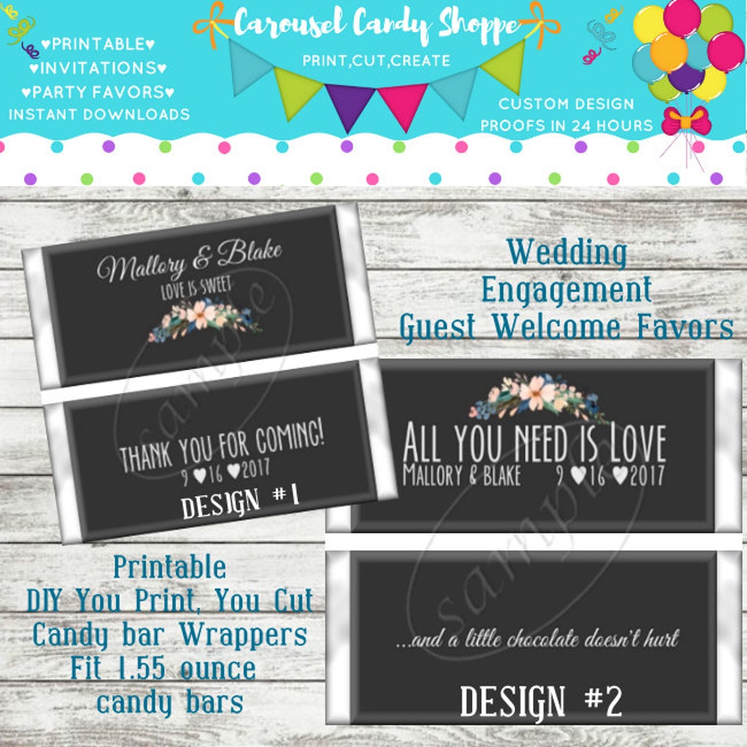Printable Shabby Chic Chalkboard Theme Wedding Engagement Party Favors ...