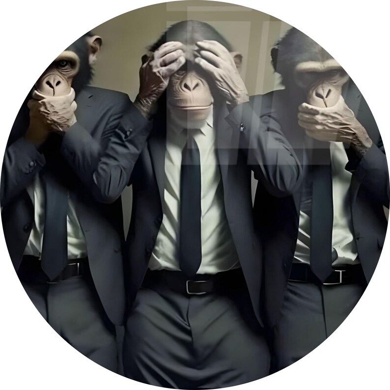 Funny 3 Monkeys in Black Suits Tempered Glass Wall Art, See No Evil, Hear No Evil, Speak No Evil ...