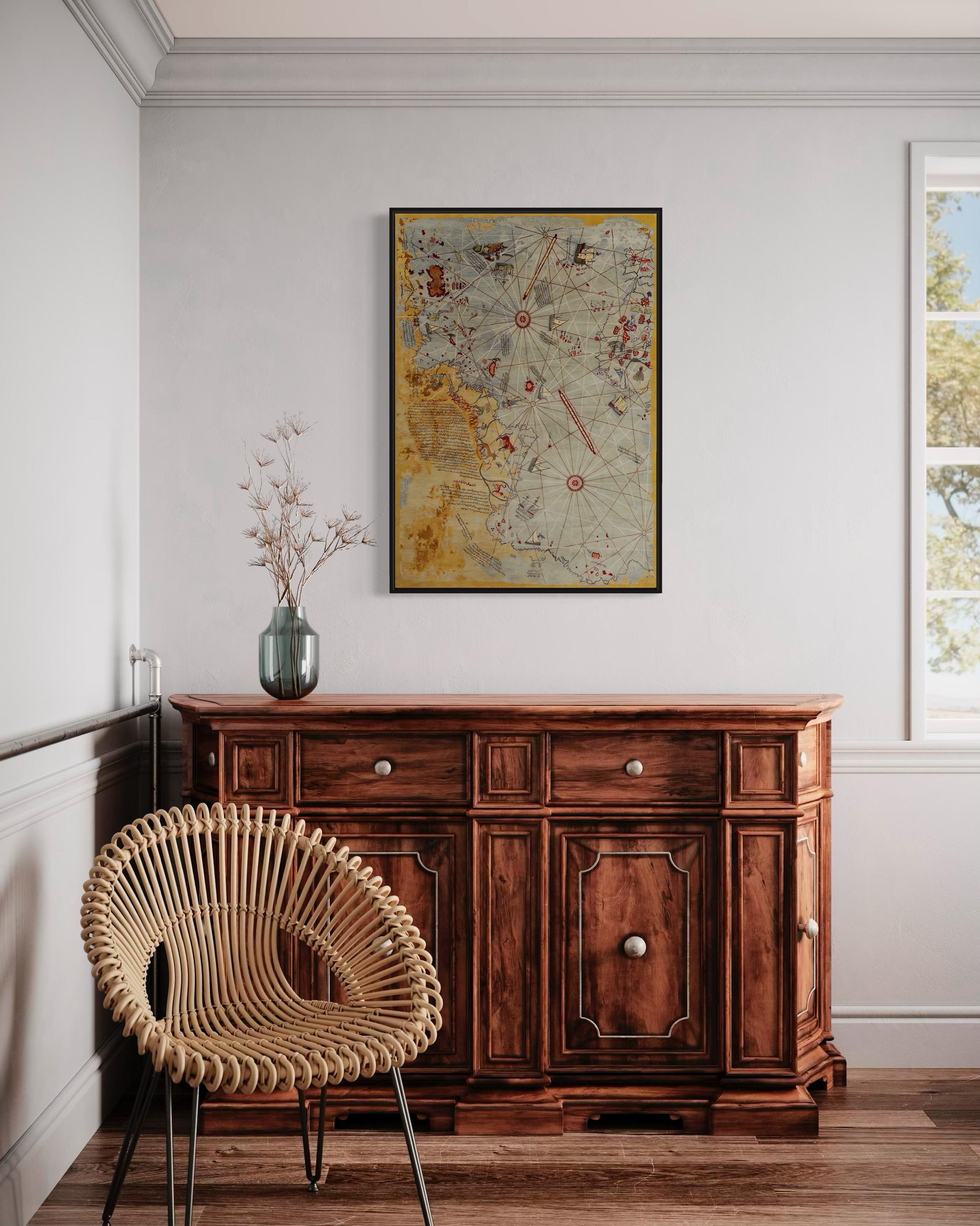 Piri Reis World Map Canvas Wall Art - Vintage Nautical Exploration ...