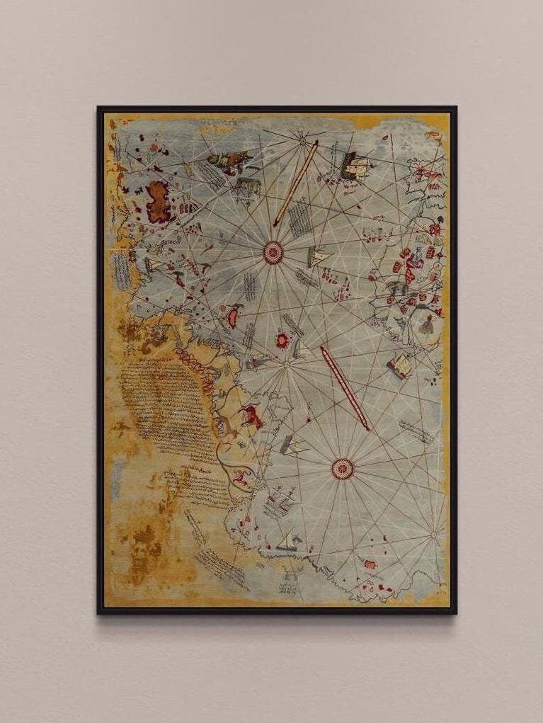 Piri Reis World Map Canvas Wall Art - Vintage Nautical Exploration ...