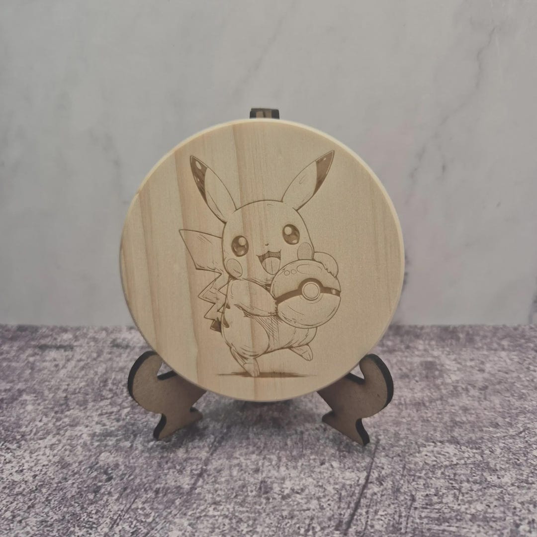 Pikachu With Pokéball Wooden Coaster – Pokémon Laser Engraved - Etsy UK