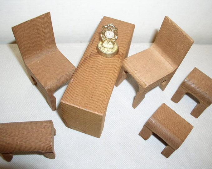 Retro Eames Era Doll House Furniture Group of 6 Chairs and Tables Wood ...