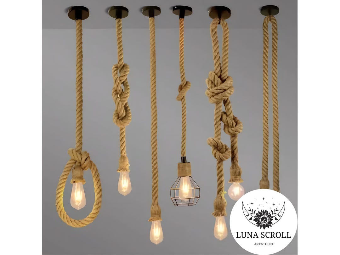 Rustic Double Rope Pendant Light | Jute & Hemp Chandelier | Farmhouse ...