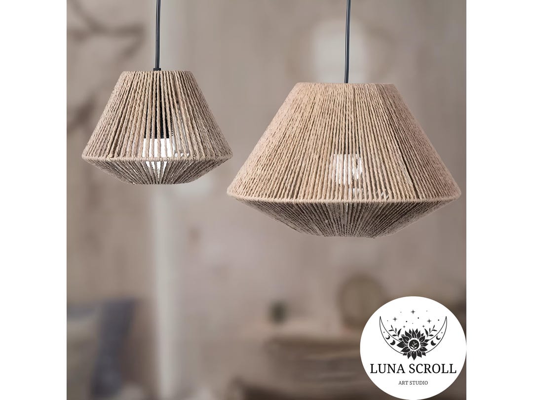 Rattan Pendant Light Shade | Woven Wicker Lamp Cover | Rustic Boho ...
