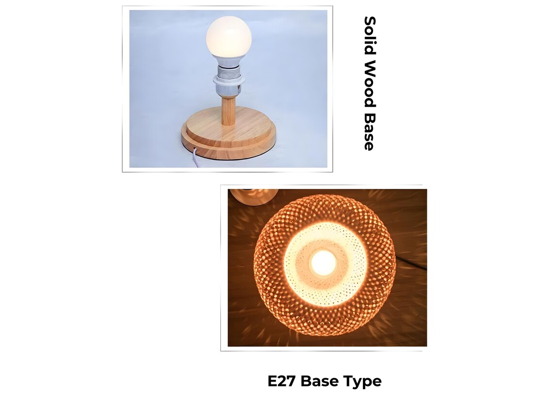 Eco-friendly Bamboo Weave Table Lamp - Handmade Wood Base Night Light ...