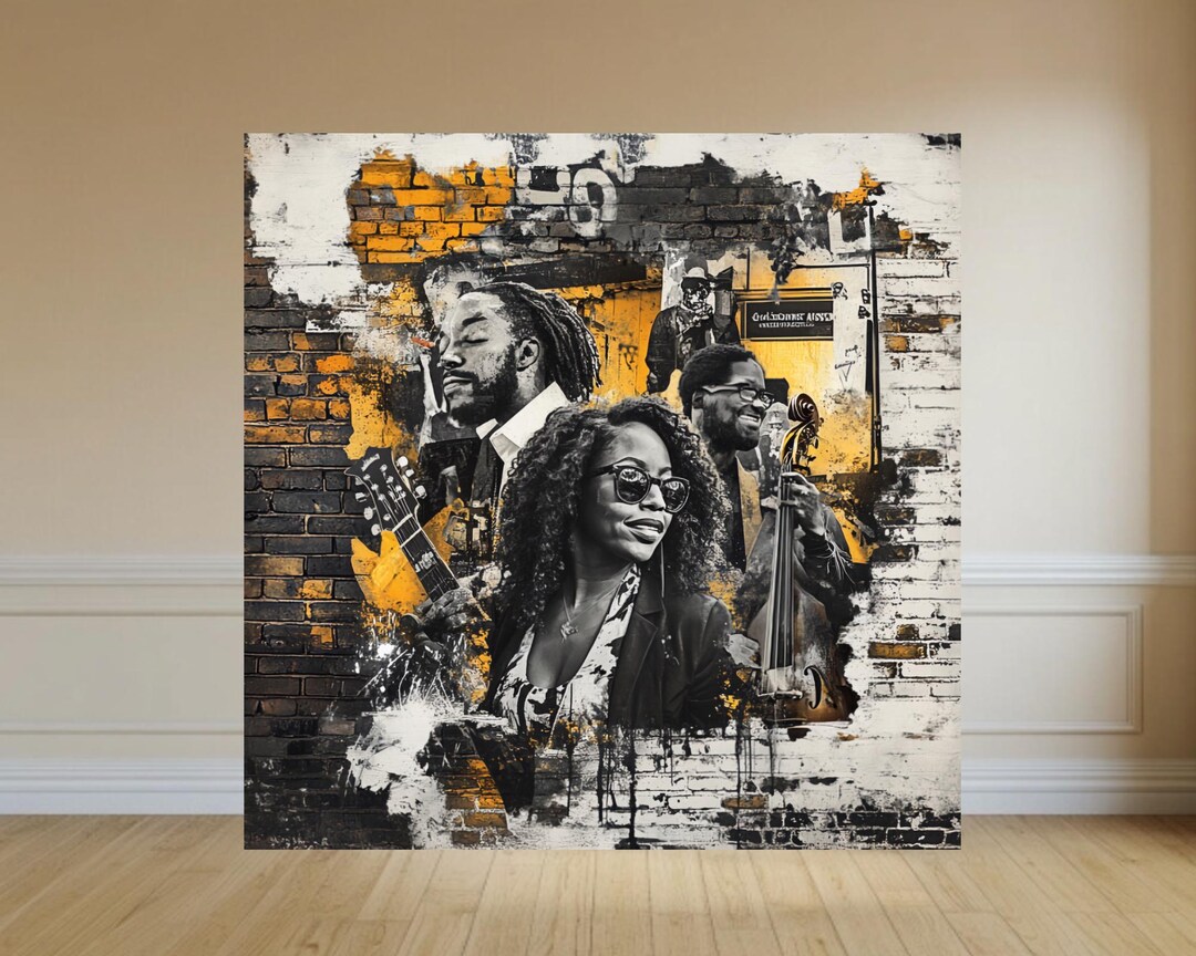 Vintage Music Collage Print - Instrument and Musician Wall Art for Bars ...