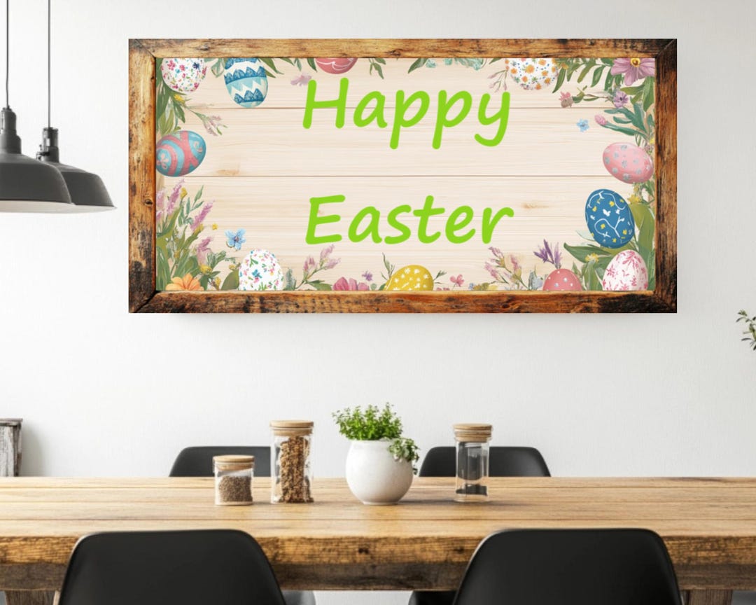 Rustic Easter Sign, Happy Easter Canvas Print, Spring Holiday Decor ...