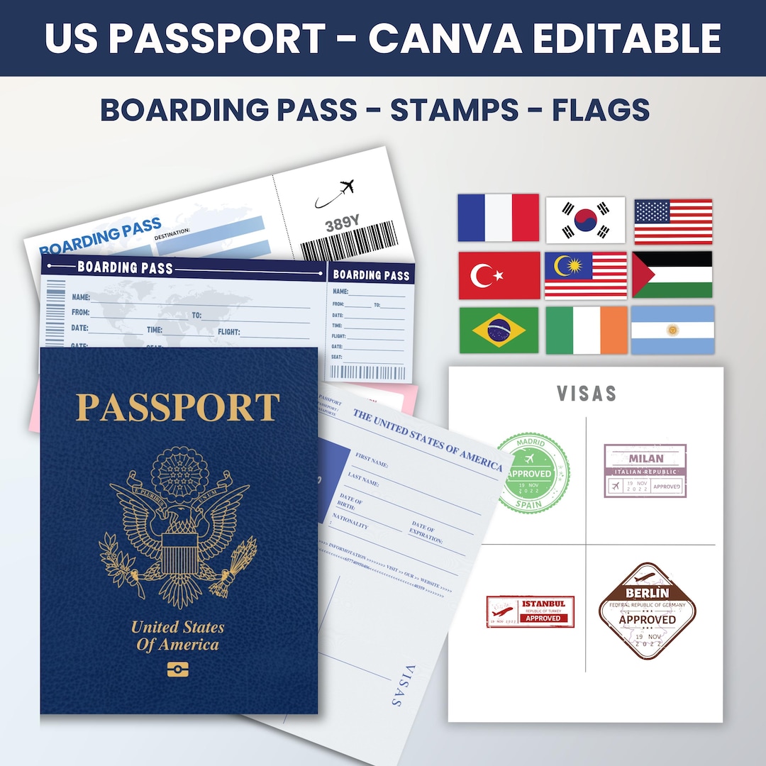 Editable Us Passports for Kids, Printable Passport for Kid for Playing ...