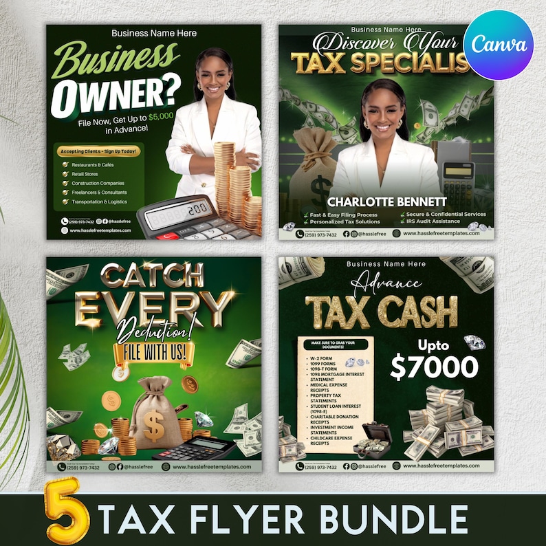 5 Tax Preparation Bundle Flyer, Tax Prep Instagram Bundle, Tax Preparer ...