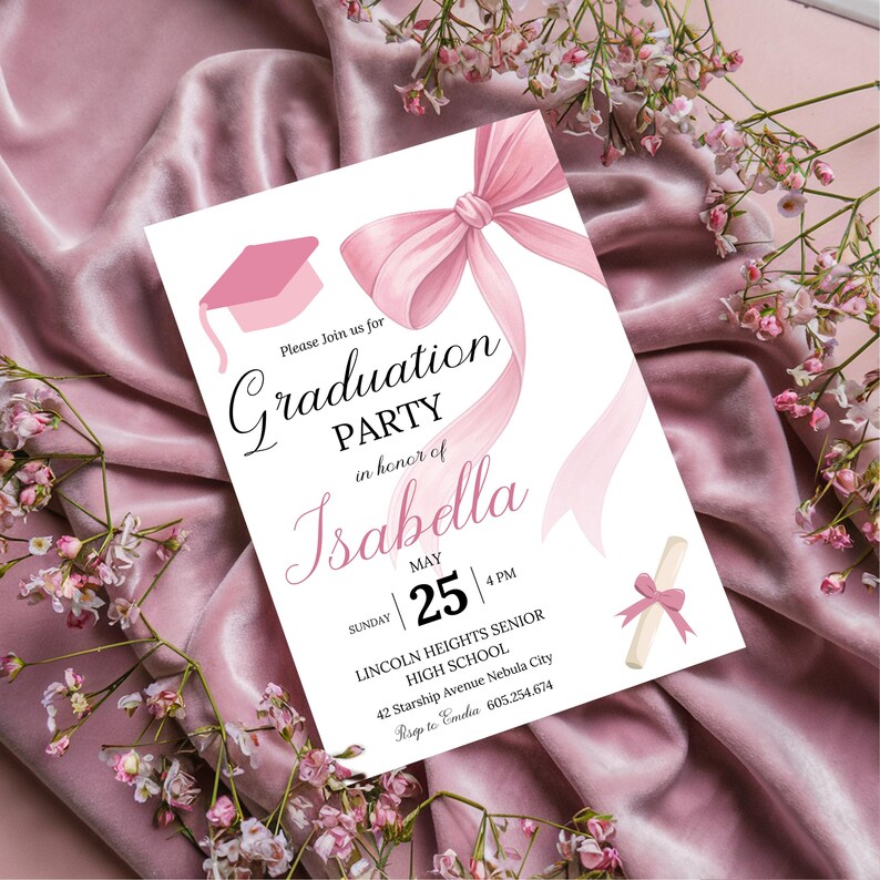Pink Bow Graduation Photo Invitation, Bow Grad Invitation,photo Grad ...