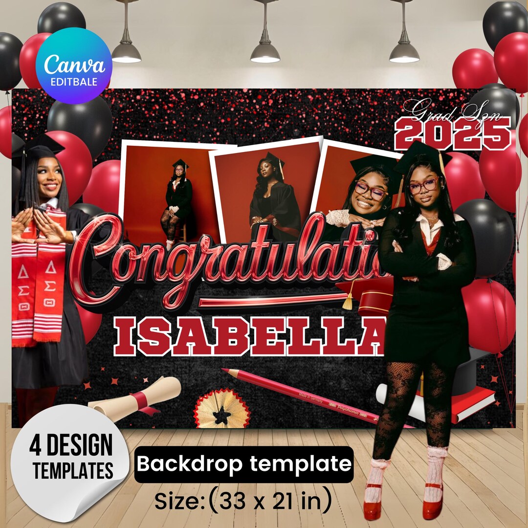 Graduation Backdrop Bundle, 4 Editable Graduate Backdrops, Canva Grad ...