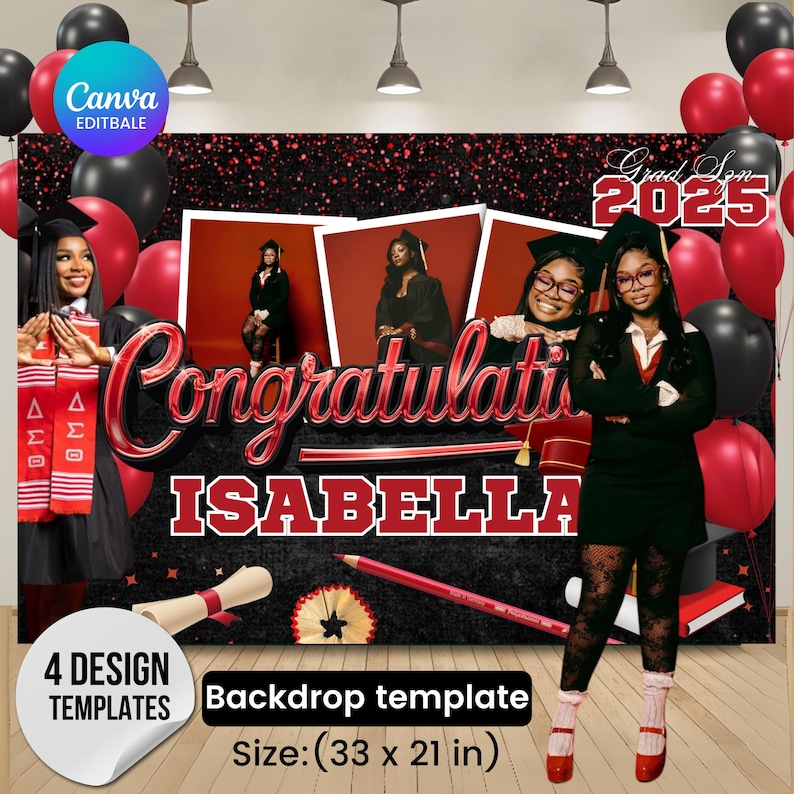 Graduation Backdrop Bundle, 4 Editable Graduate Backdrops, Canva Grad ...