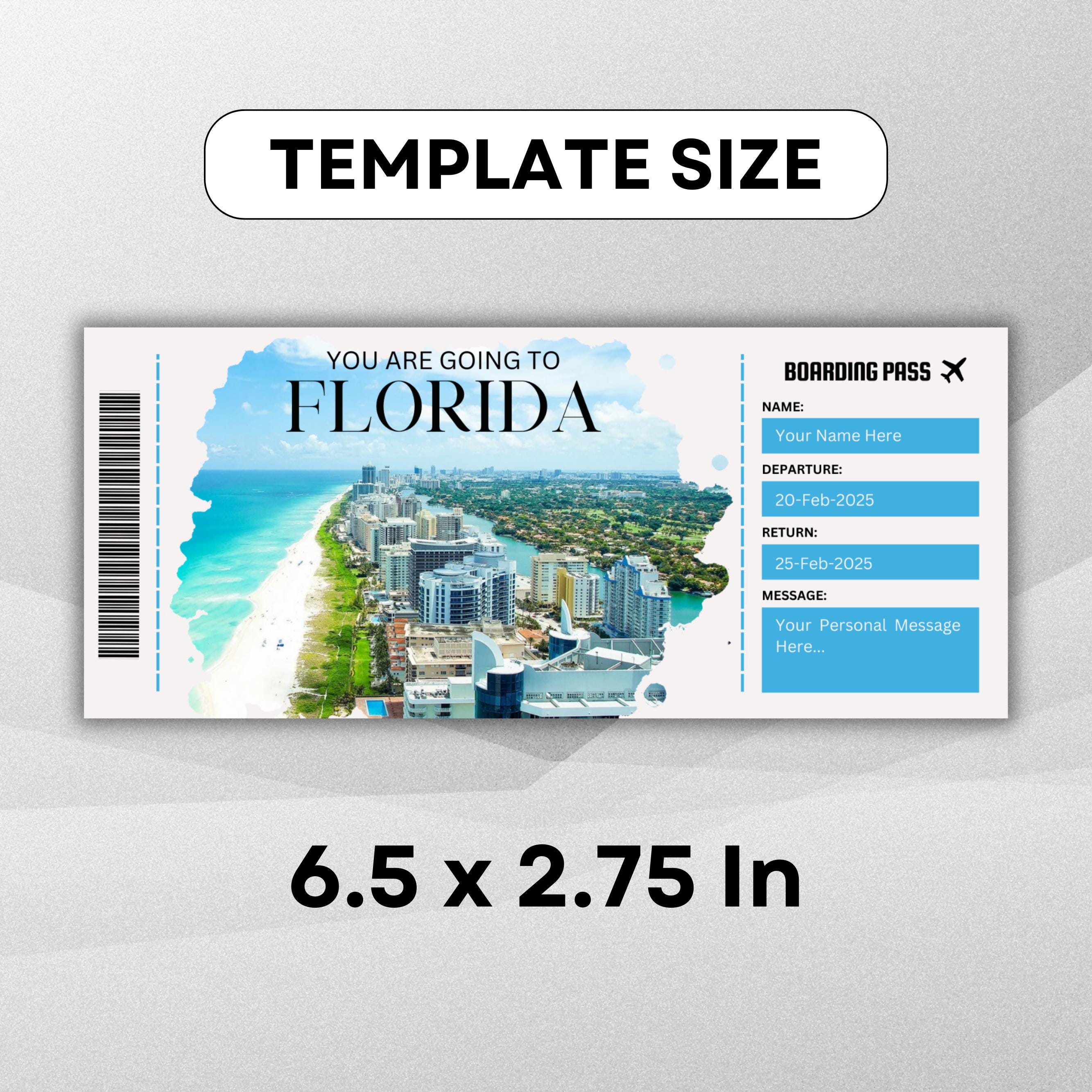 Florida USA Trip Surprise Gift Ticket, Florida Boarding Pass, Printable ...