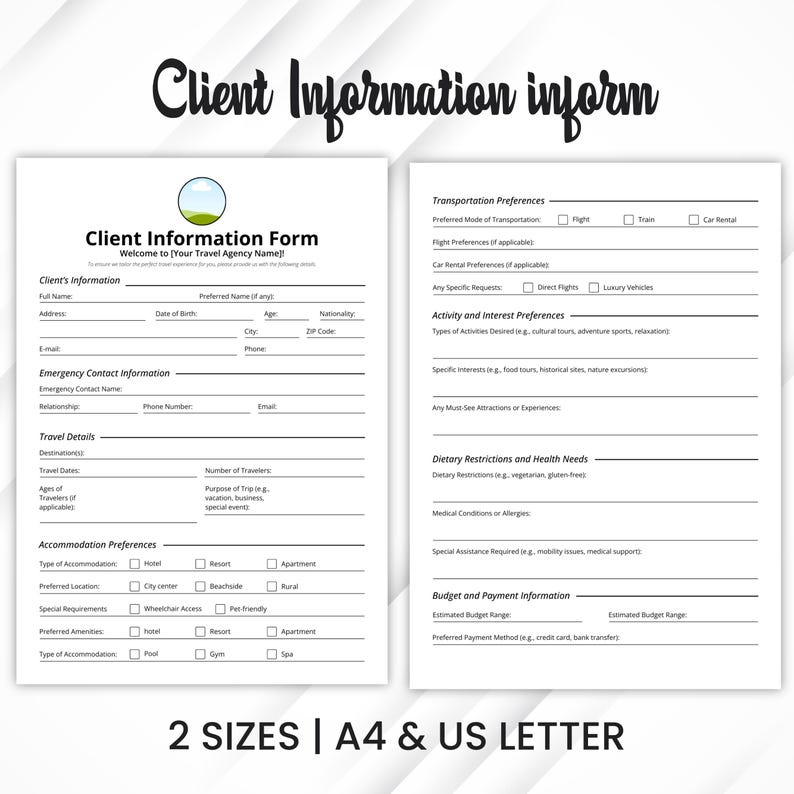 Travel Agent Forms Bundle, Travel Agent Proposal Template, Travel Agent ...