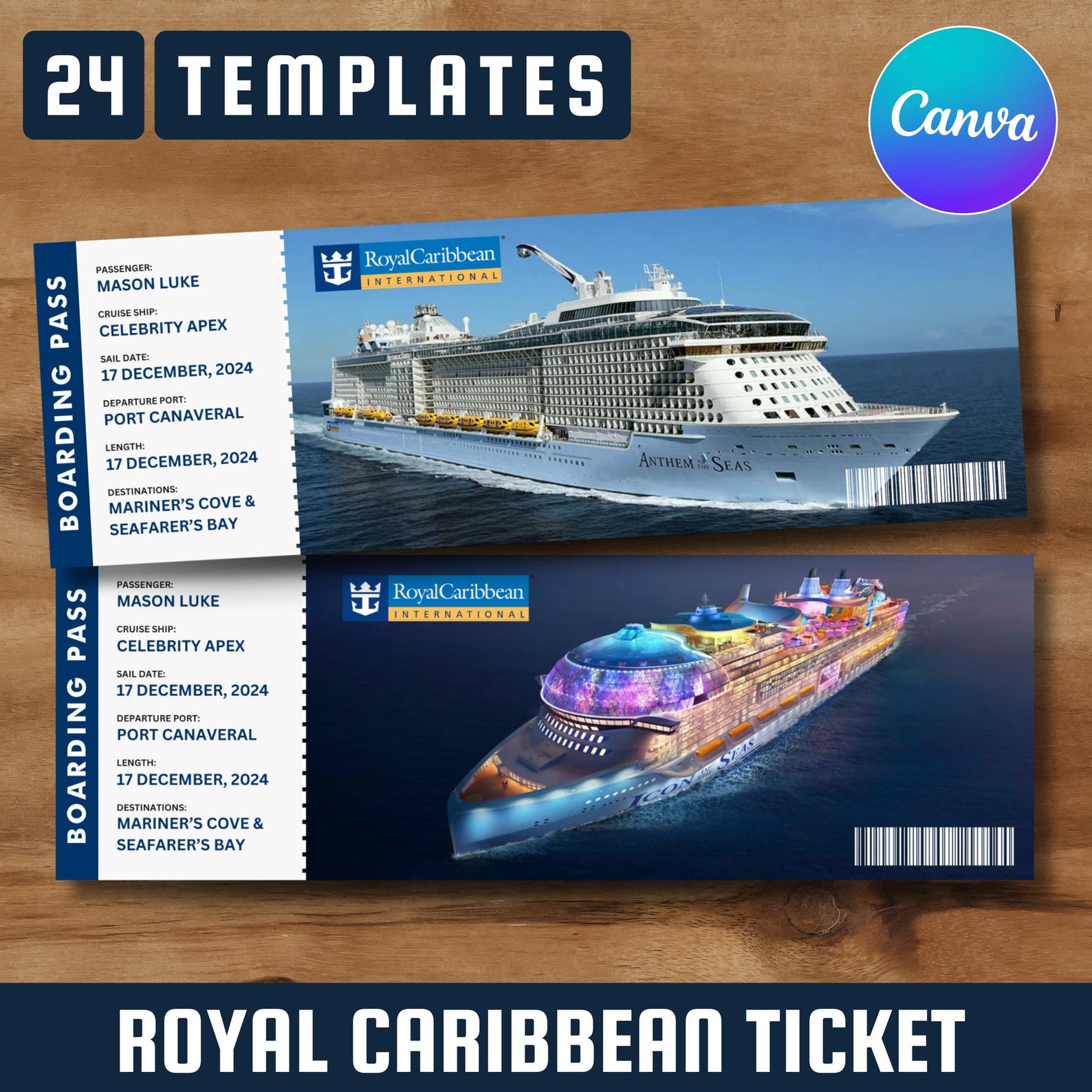 24 Royal Caribbean Cruise Tickets, Editable Cruise Boarding Pass ...