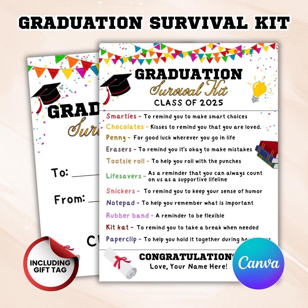 Editable Graduation Survival Kit, After Graduation Survival Kit ...