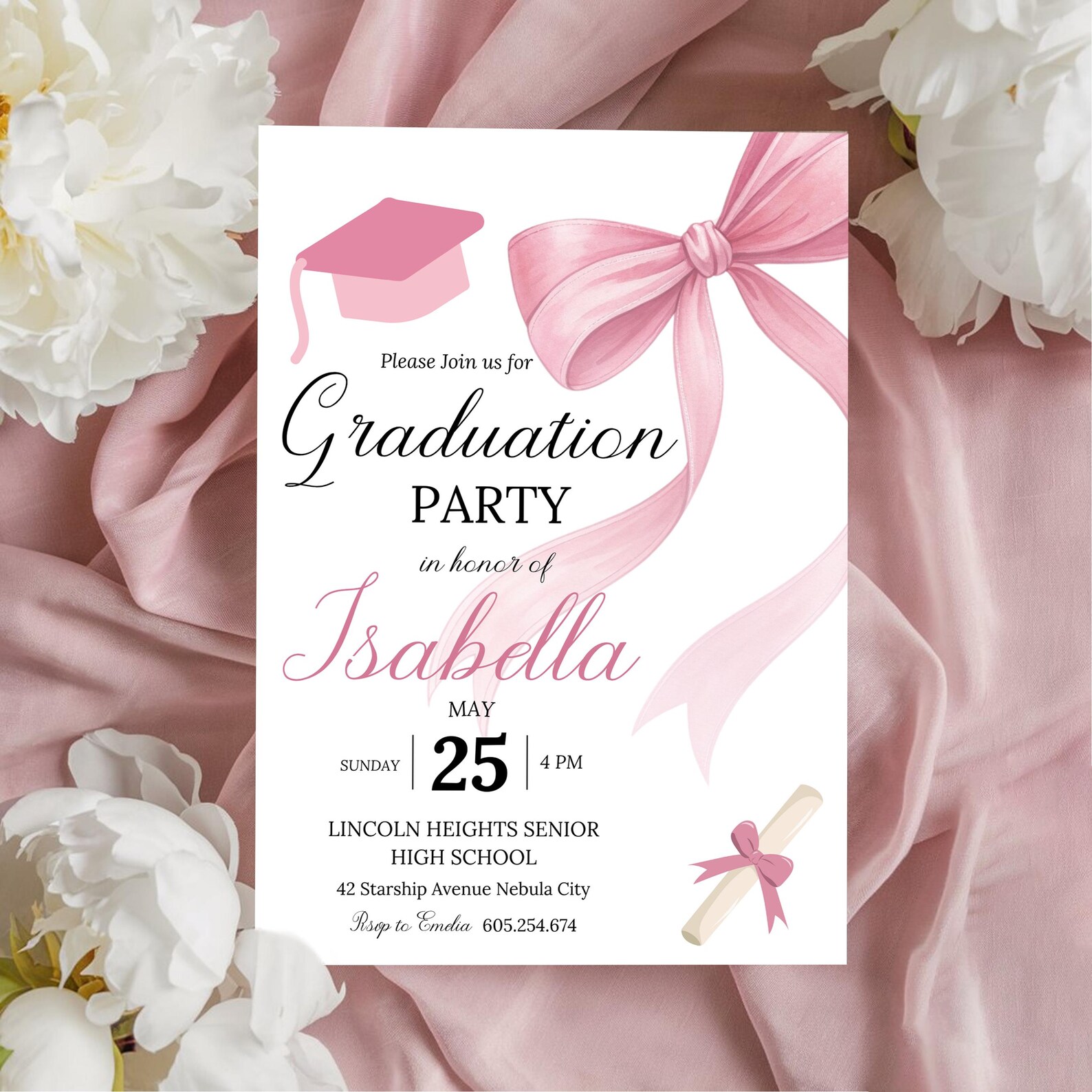 Pink Bow Graduation Photo Invitation, Bow Grad Invitation,photo Grad ...