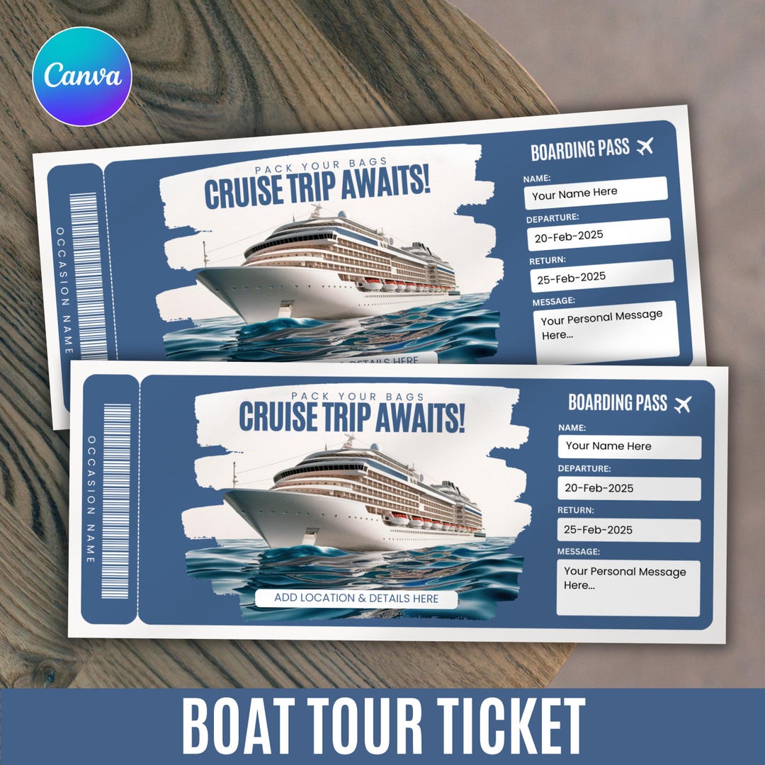 Boat Trip Ticket Template, Boat Trip Gift Voucher, Boat Tour Surprise ...