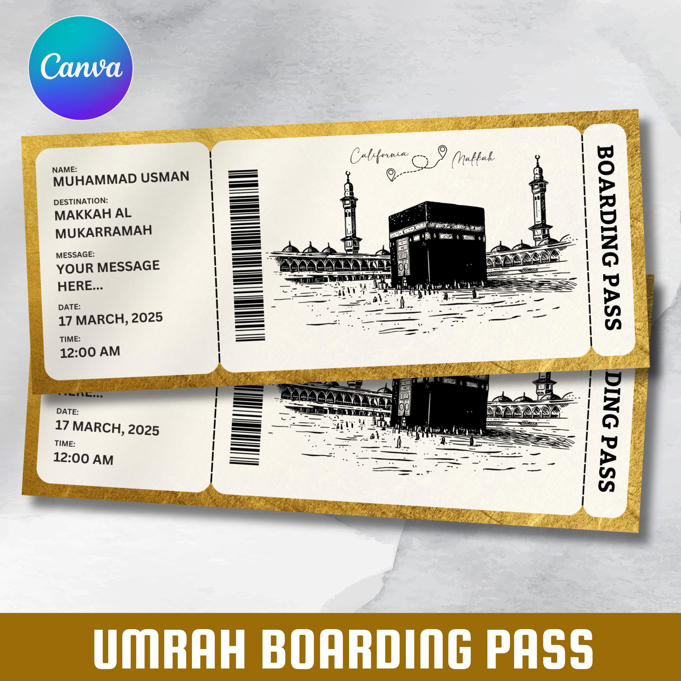 Hajj Boarding Pass, Editable Umrah Mubarak Boarding Pass, Hajj Plane ...