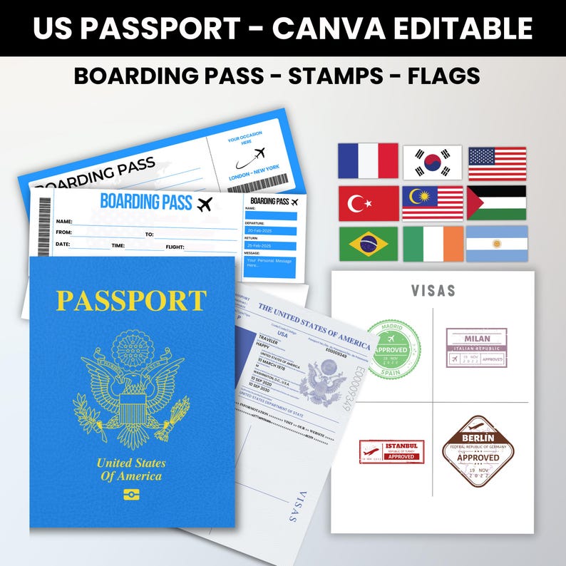 Editable Us Passports for Kids, Printable Passport for Kid for Playing ...