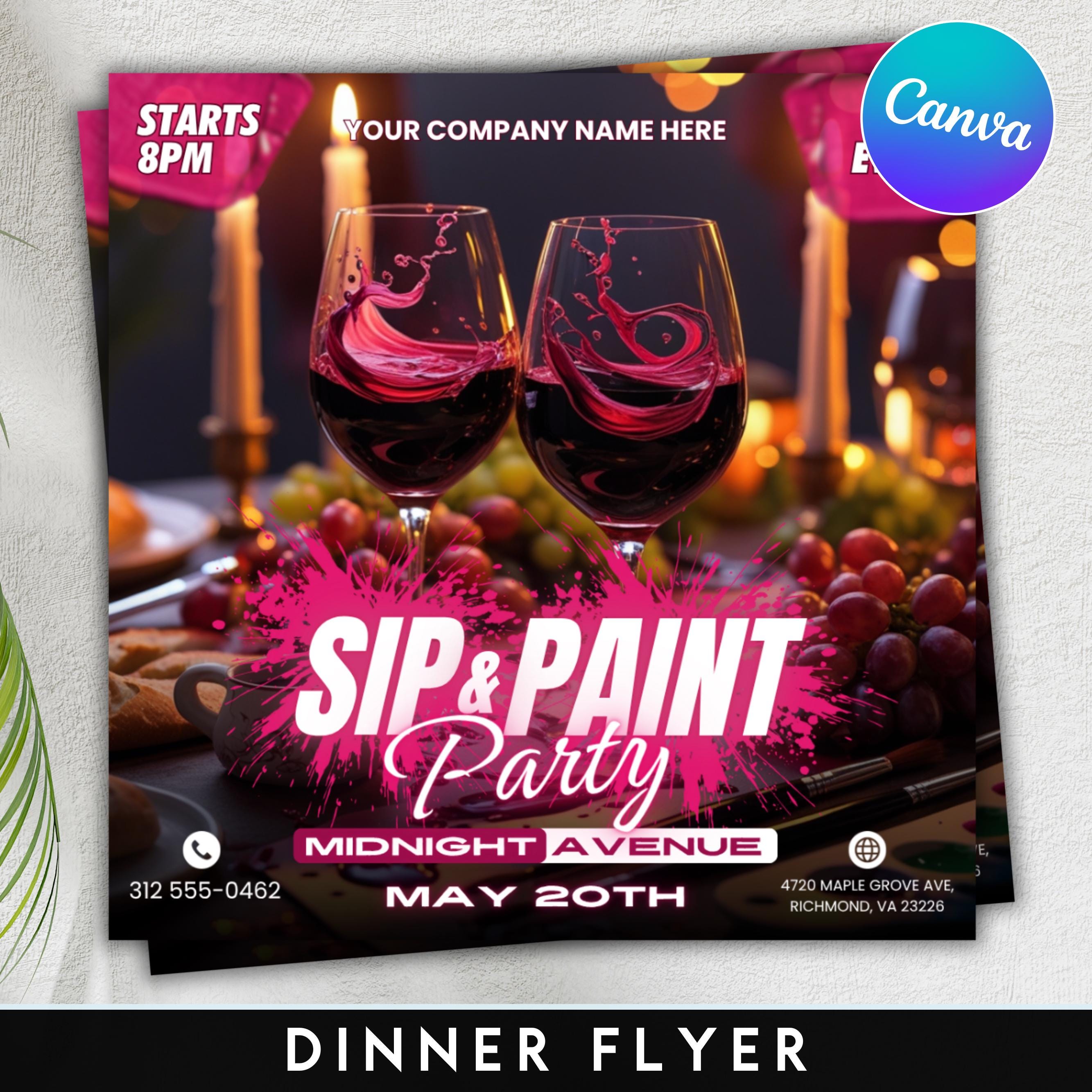 Sip and Paint Flyer, Paint Party Flyer, DIY Flyer Template Design ...