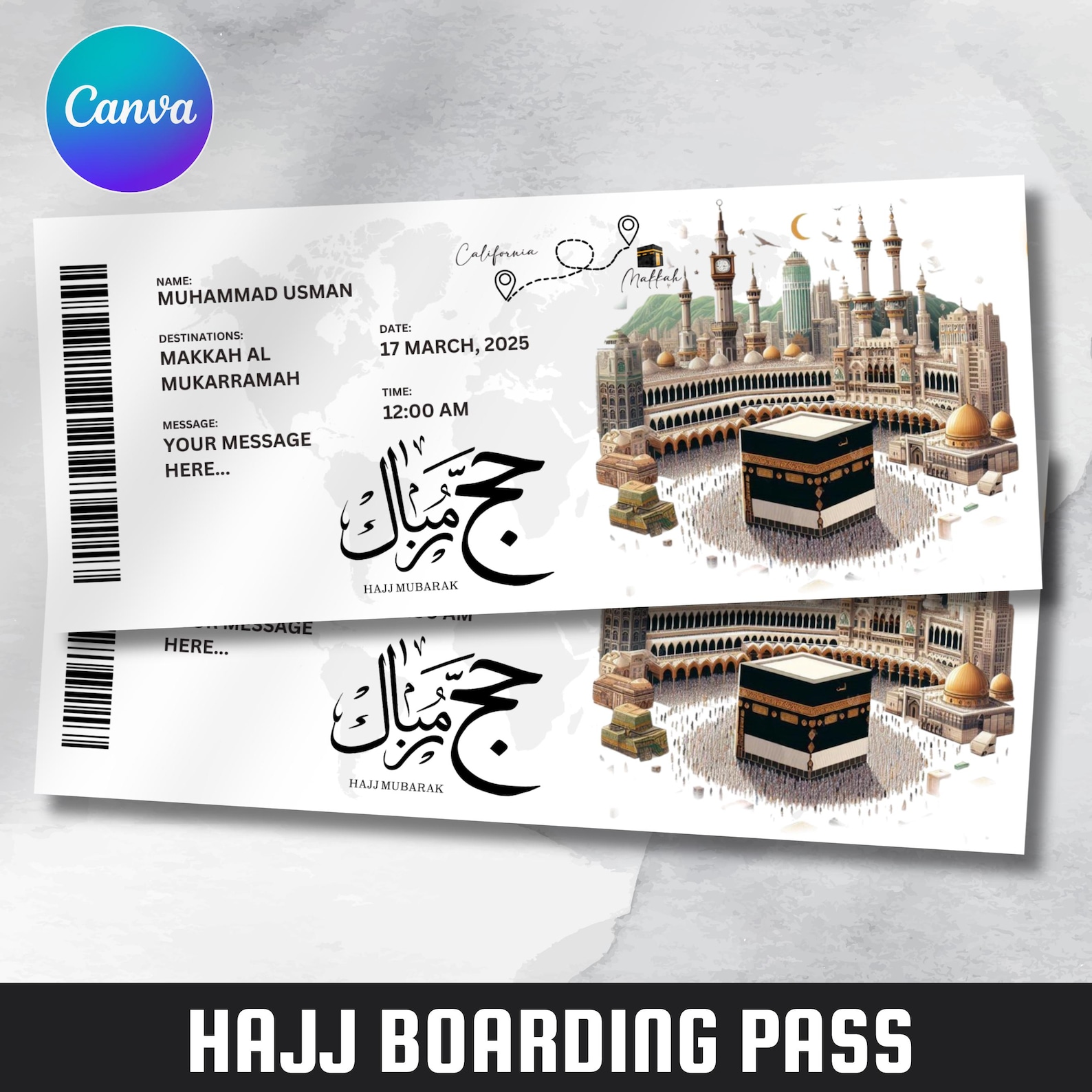 Hajj Boarding Pass, Editable Umrah Mubarak Boarding Pass, Hajj Plane ...