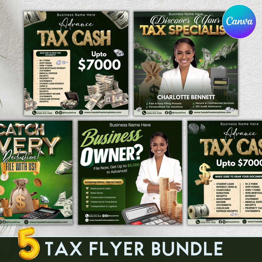 5 Tax Preparation Bundle Flyer, Tax Prep Instagram Bundle, Tax Preparer ...