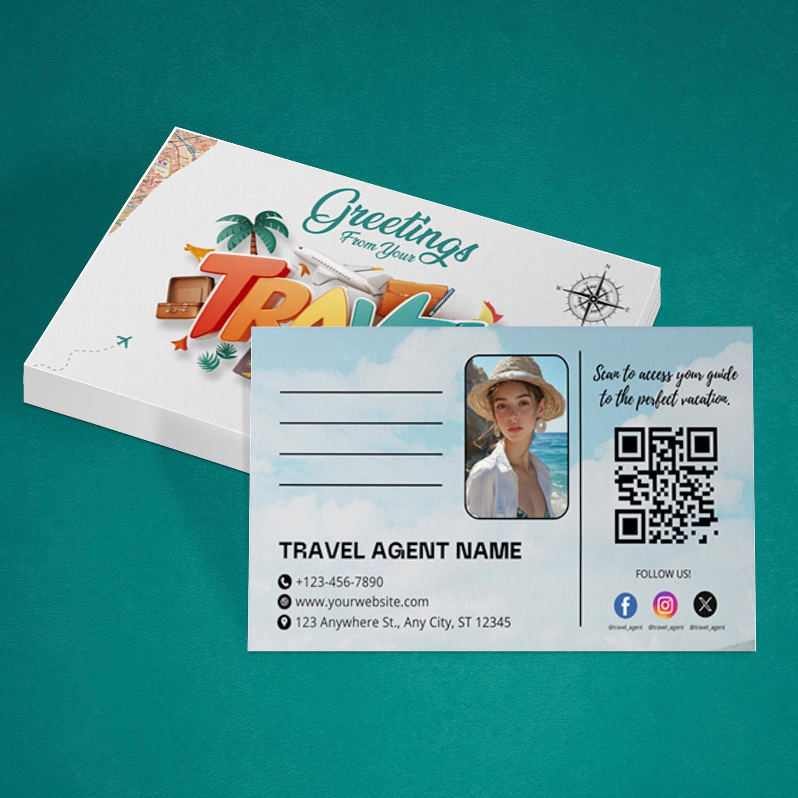 Travel Agent Business Card, Business Card Travel Theme, Postcard Theme ...