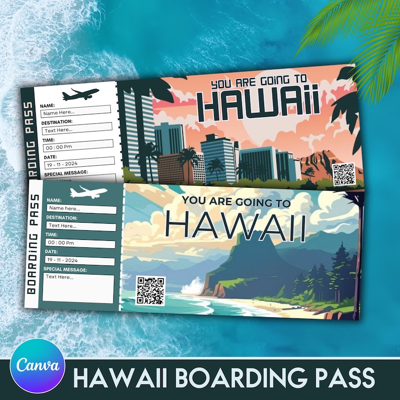 Editable Hawaii Boarding Pass Template, Hawaii Usa Trip Surprise Gift ...
