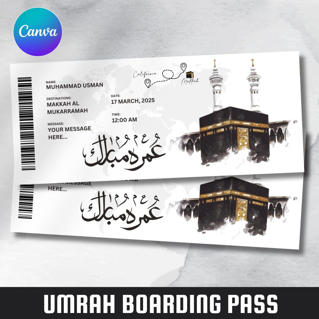 Hajj Boarding Pass, Editable Umrah Mubarak Boarding Pass, Hajj Plane ...