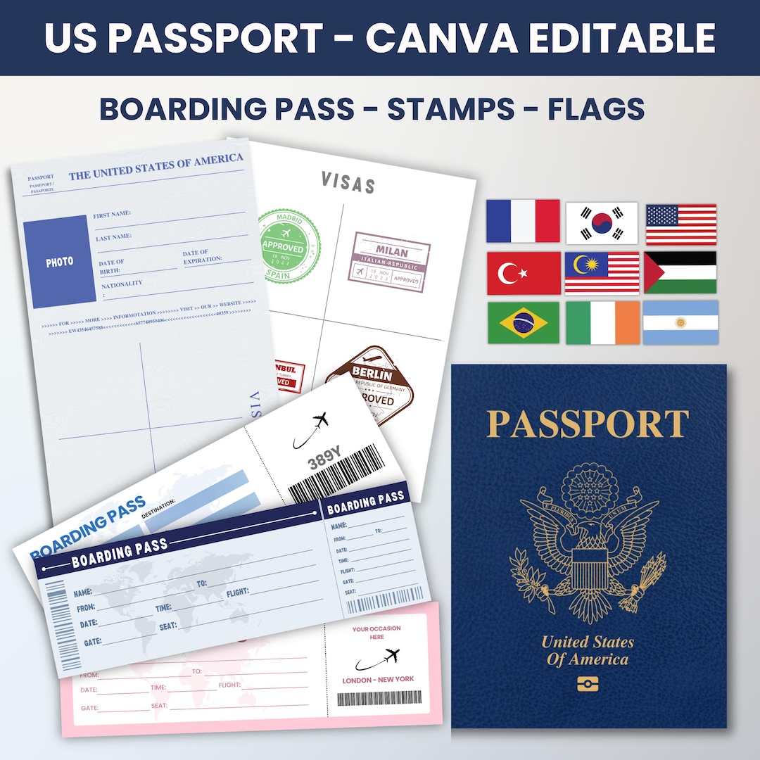 Editable Us Passports for Kids, Printable Passport for Kid for Playing ...