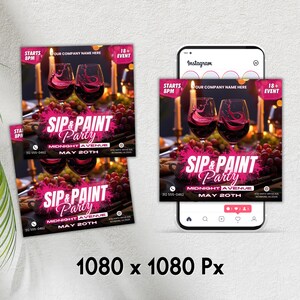 Sip and Paint Flyer, Paint Party Flyer, DIY Flyer Template Design ...