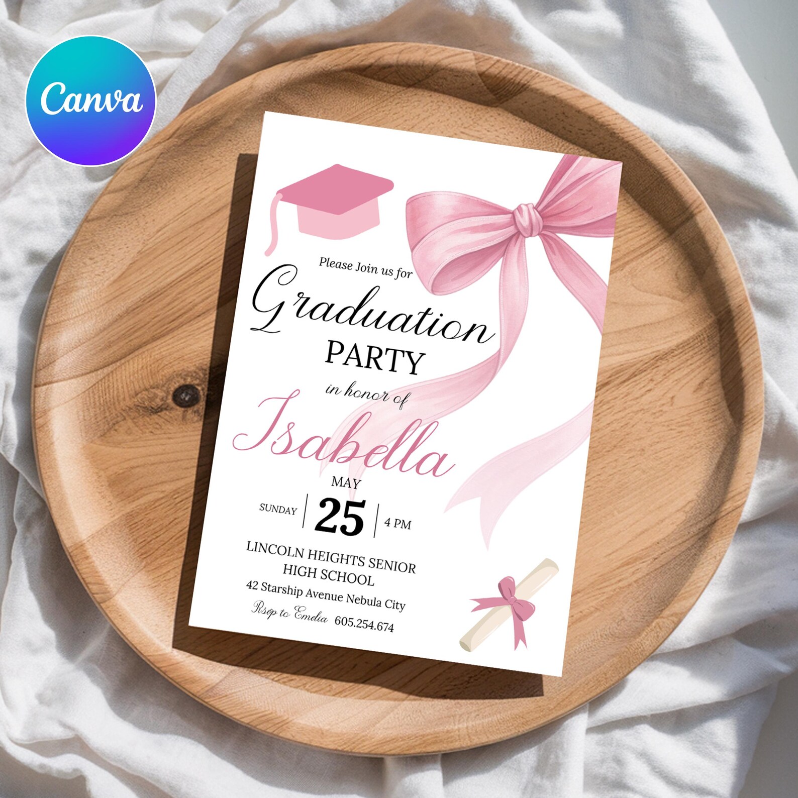 Pink Bow Graduation Photo Invitation, Bow Grad Invitation,photo Grad ...