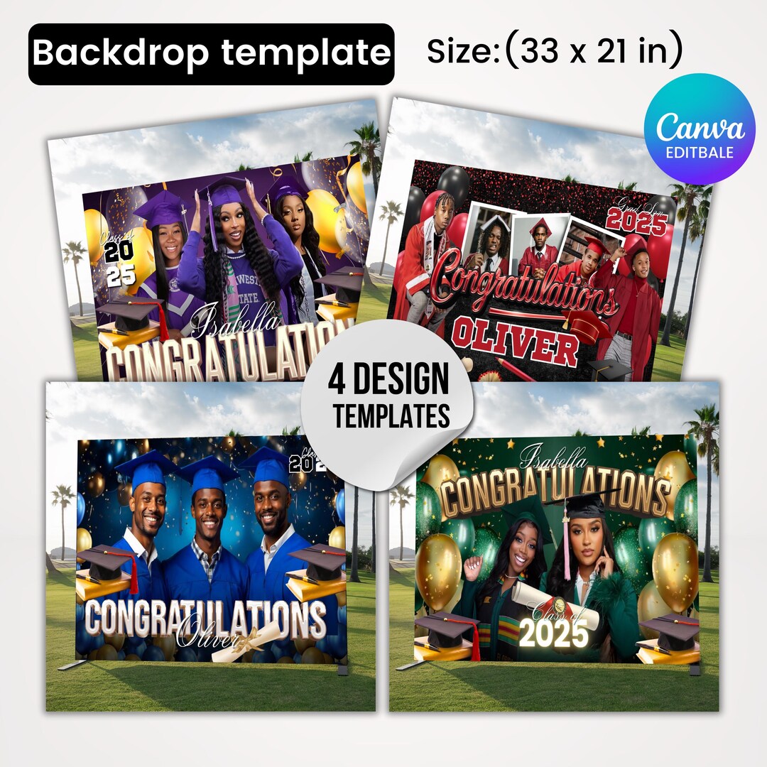 Graduation Backdrop Bundle, 4 Editable Graduate Backdrops, Canva Grad ...