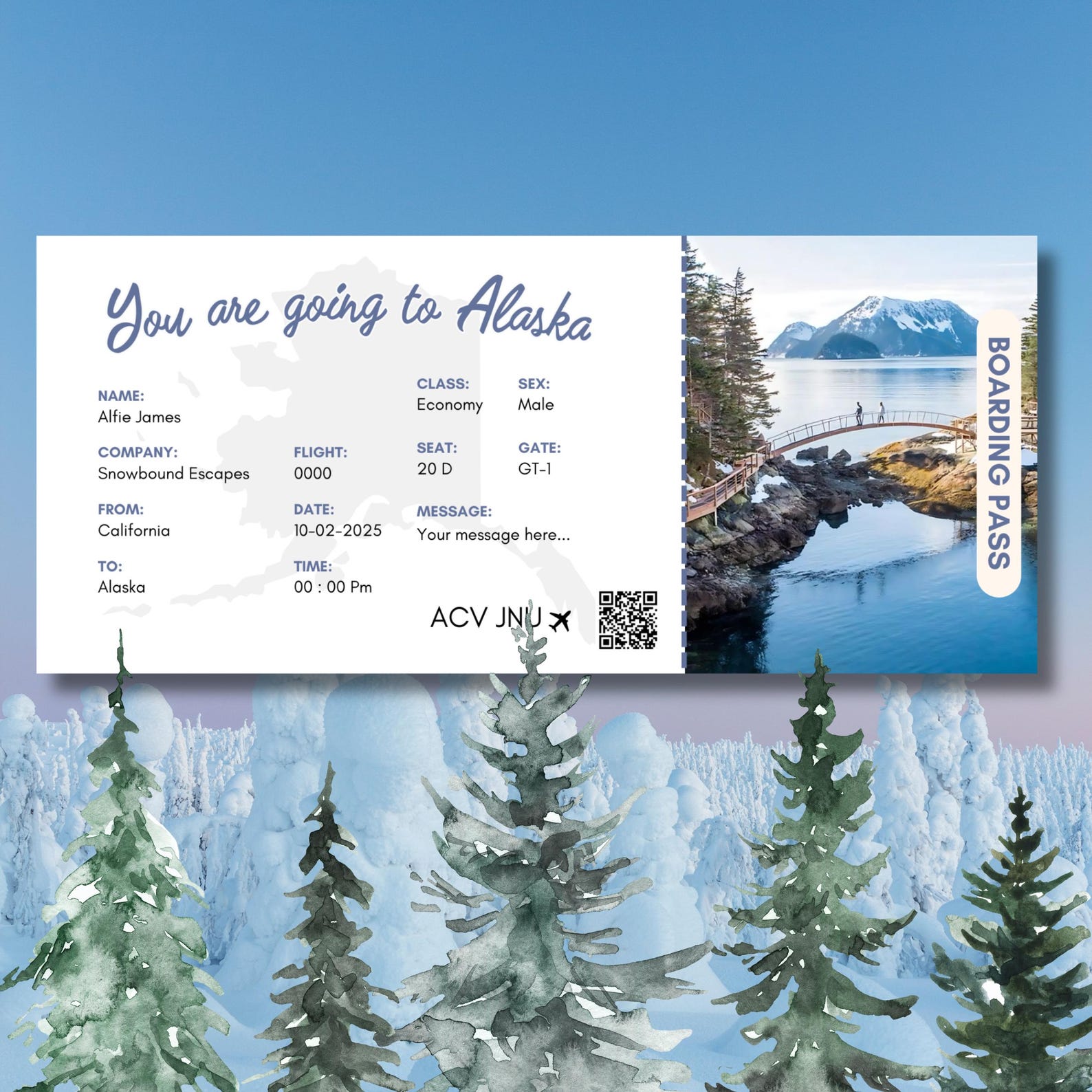 Boarding Pass Alaska, Alaska USA Trip Boarding Pass, Surprise Boarding ...