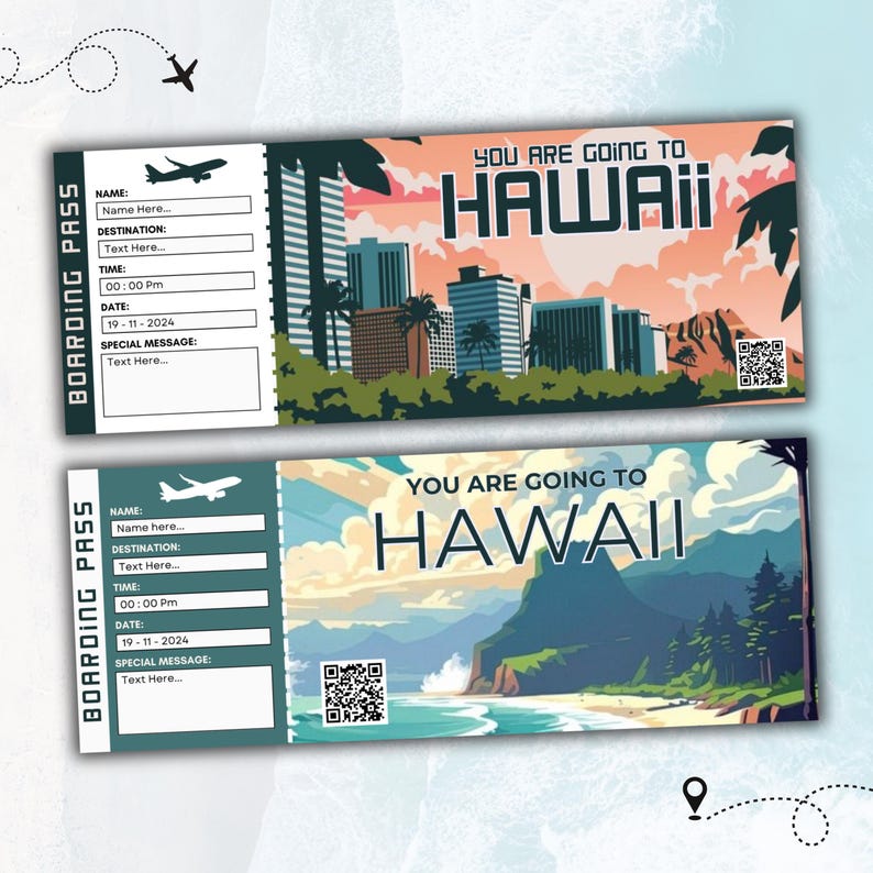 Editable Hawaii Boarding Pass Template, Hawaii Usa Trip Surprise Gift ...