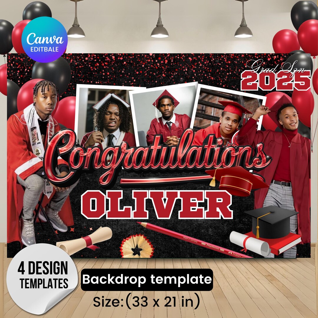 Graduation Backdrop Bundle, 4 Editable Graduate Backdrops, Canva Grad ...