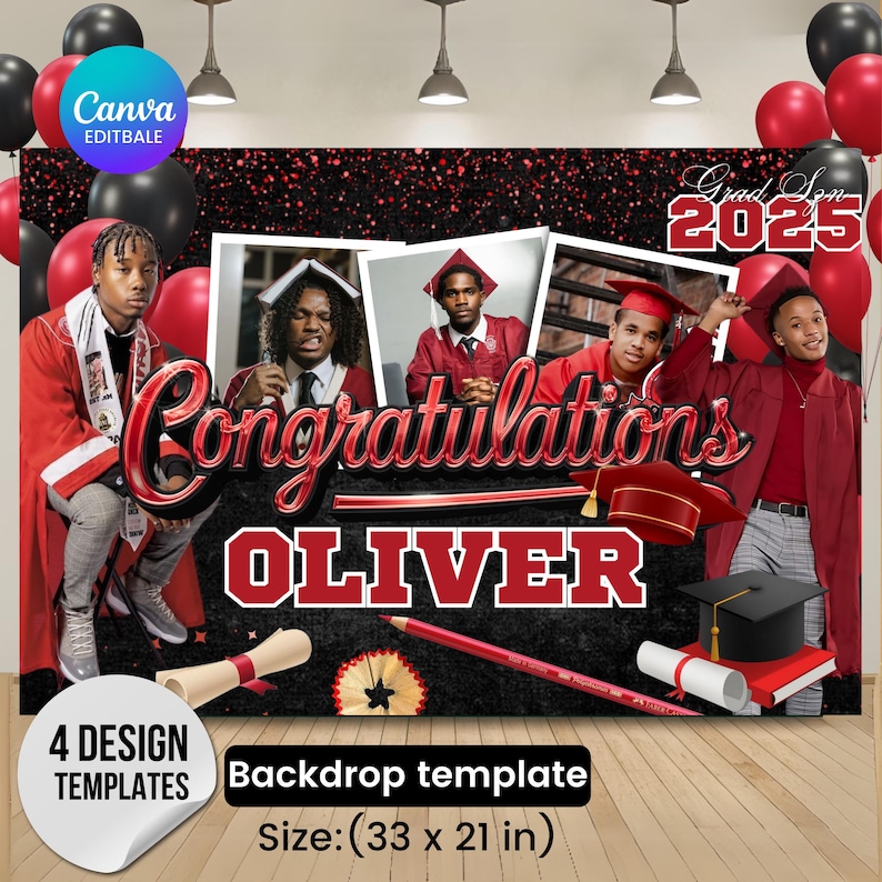 Graduation Backdrop Bundle, 4 Editable Graduate Backdrops, Canva Grad ...