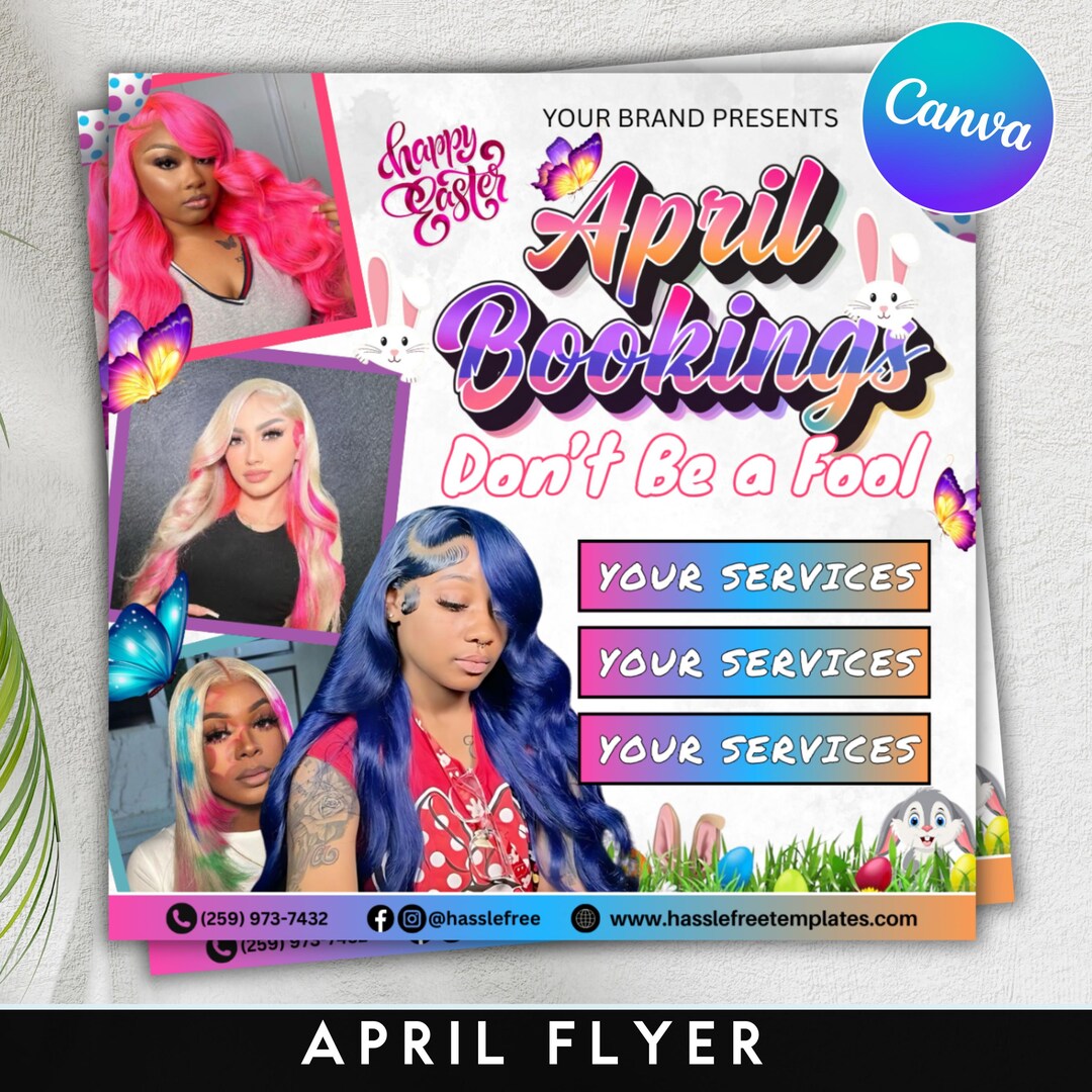 April Booking Flyer Canva Template, Diy April Flyer, Hair Flyer, Easter ...